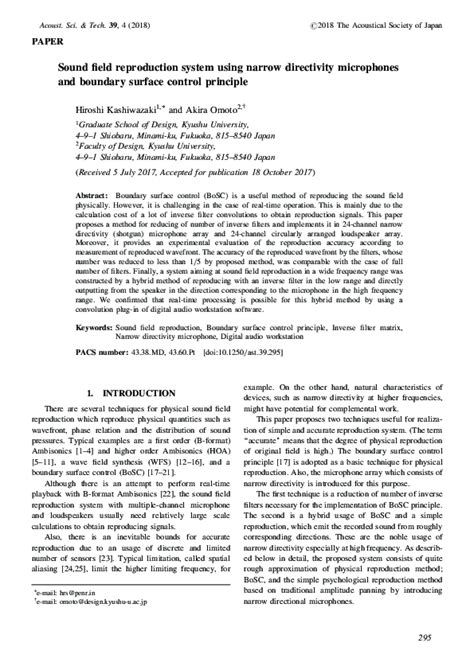 Pdf Sound Field Reproduction System Using Narrow Directivity Microphones And Boundary Surface