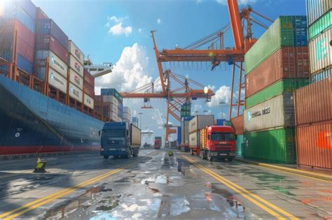 Container Ship Unloading At Port Transporting Containers By Land Air Premium Ai Generated Image