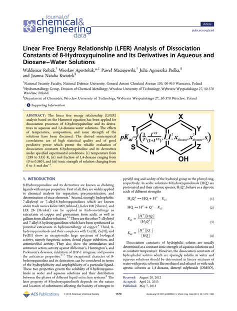 Pdf Linear Free Energy Relationship Lfer Analysis Of Dissociation Constants Of 8