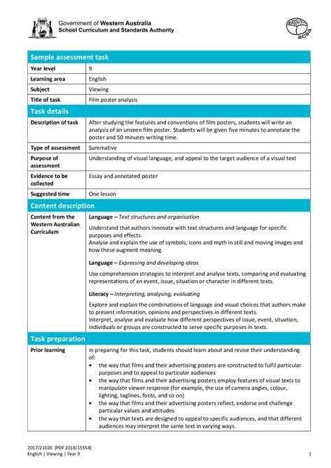 Sample Assessment Task Study Notes English Language Docsity