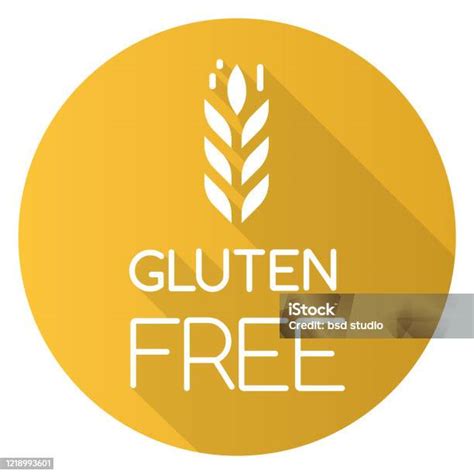 글루텐 프리 옐로우 플랫 디자인 긴 그림자 문표 아이콘입니다 유기농 식품 제품 무료 성분 건강한 빵 영양가 있는 식단 건강한 식습관 체강 예방 벡터 실루엣 일러스트레이션 0