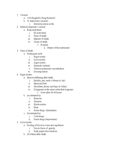 Forensic Pathology Class Notes Coroner A 1194 Englands King Richard I B 31 States Have