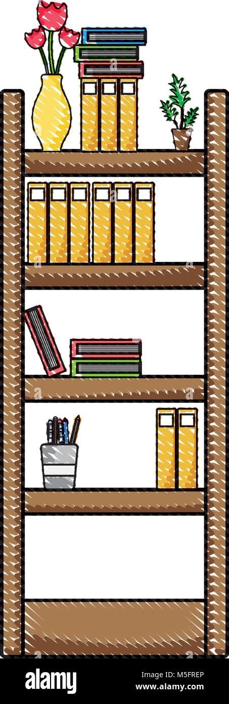 Grated Education Bookcase With Folders Document Object Vector
