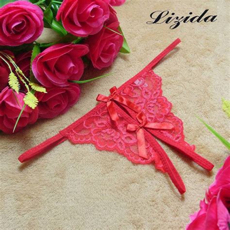 Lizida New Womens Thong Sexy Lace Panties Bow Panties Open Crotch T