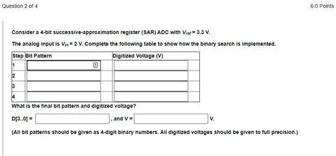consider a 4 bit successive approximation register sar adc with vref