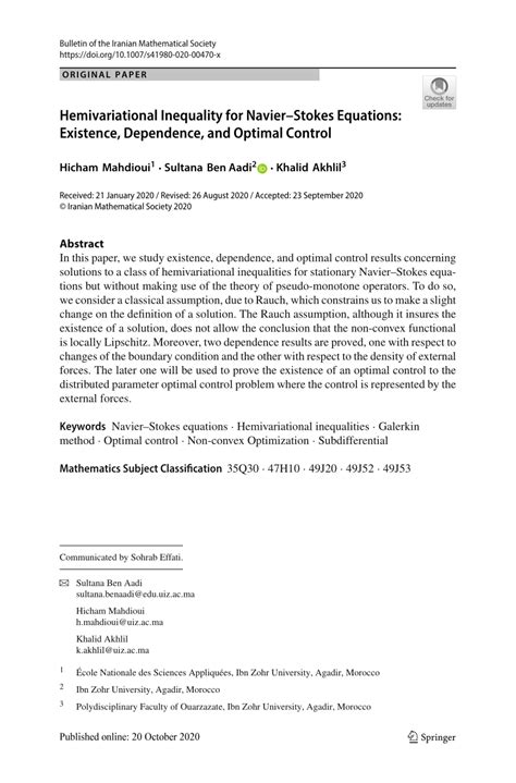 Pdf Hemivariational Inequality For Stationary Navier Stokes Equations