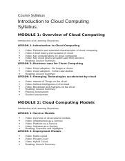 Course Syllabus Docx Course Syllabus Introduction To Cloud Computing Syllabus MODULE
