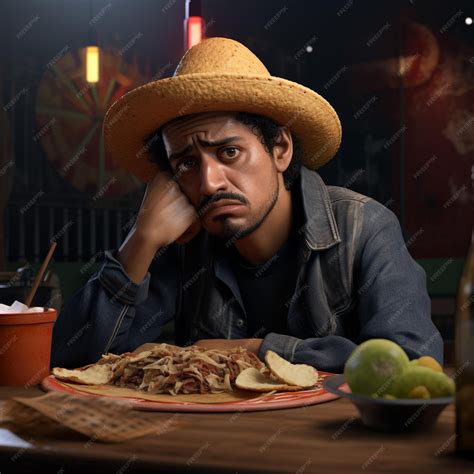 Sad Mexican Man Almost Cry With Sombrero With Generate Ai Premium Ai