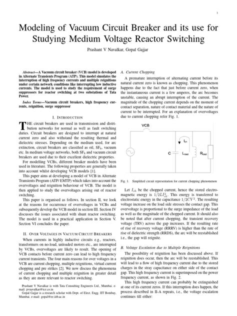 Modelling Of Vacuum Circuit Breakers Pdf Capacitor Electrical Network