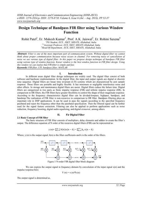 Design Technique Of Bandpass Fir Filter Using Various Window Function Pdf