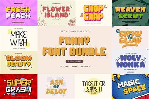 funny font bundle fun font display font procreate font canva font
