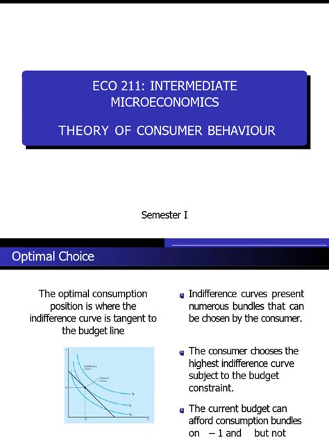 Lecture 2 Eco 211 Theory Of Consumer Behaviour Optimal Choice Pdf Consumer Behaviour