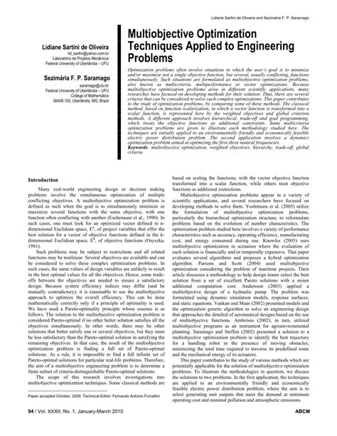 pdf multiobjective optimization techniques applied to engineering