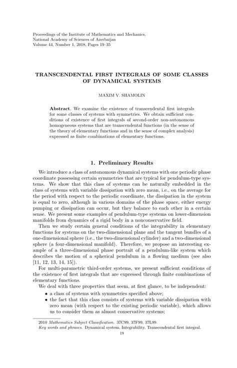 Pdf Transcendental First Integrals Of Some Classes Of Dynamical Systems