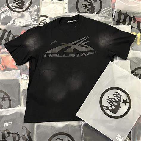 Hellstar Basic Black Logo Tee With Flame Design Depop