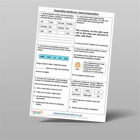 Year 4 Expanding Sentences Using Conjunctions Application Resource Classroom Secrets