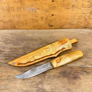 Vintage Norwegian Hand Forged Knife Genuine Birch Handle And Sami Decor