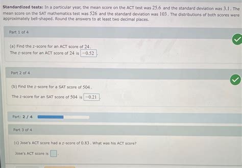 Solved Standardized Tests In A Particular Year The Mean
