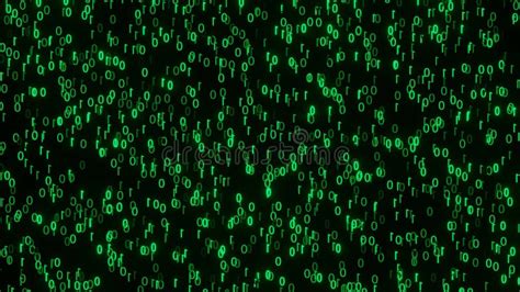 Green Glowing Binary Numbers Raining Falling Down On Black Background
