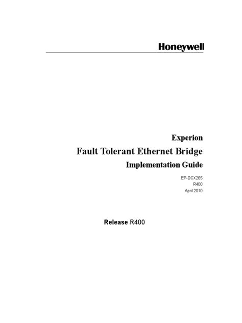Fault Tolerant Ethernet Bridge Implementation Guide Ep Dcx265 Pdf