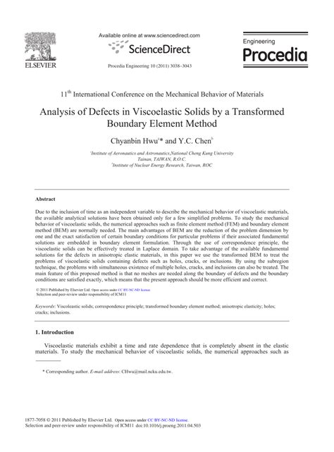 Pdf Analysis Of Defects In Viscoelastic Solids By A Transformed Boundary Element Method