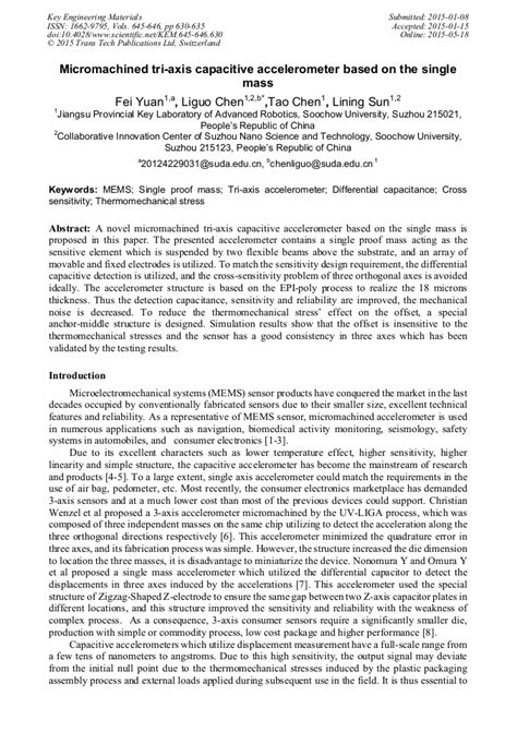 Micromachined Tri Axis Capacitive Accelerometer Based On The Single Mass Scientificnet