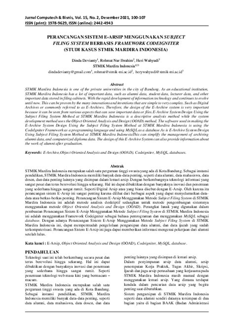 Pdf Perancangan Sistem E Arsip Menggunakan Subject Filing System