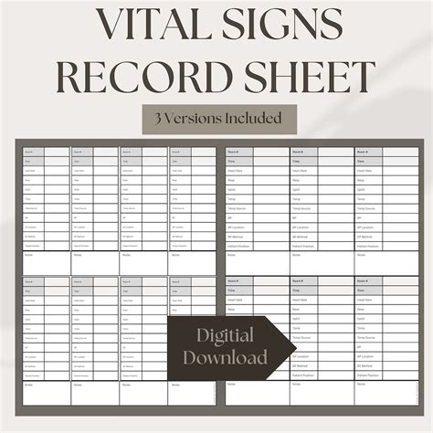 Vital Sign Log Vital Sign Sheet Vital Sign Report Sheet Rn Report