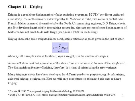 Chapter 11 Kriging Is A Spatial Prediction Method