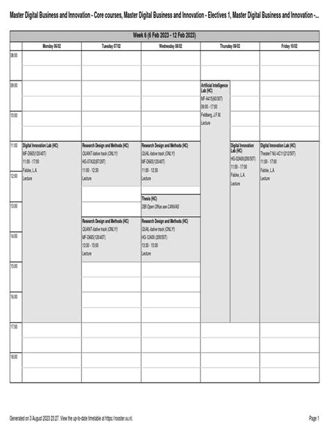 Timetable 2023 08 03 Pdf Neuroscience Science