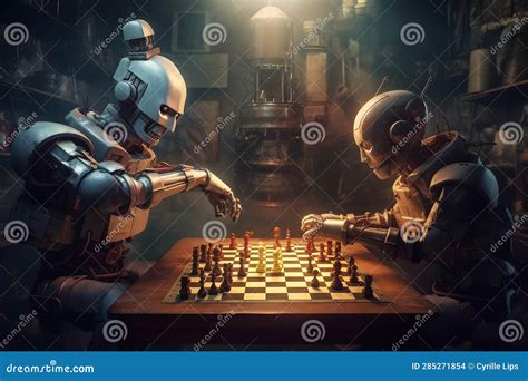 Opgewekte Schaken Twee Robots Voeren Een Strategische Strijd Stock Illustratie Illustration