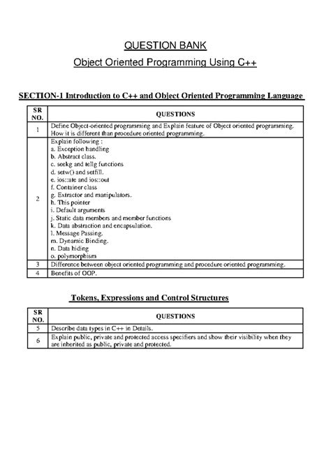 Question Bank 15012019 Question Bank Object Oriented Programming
