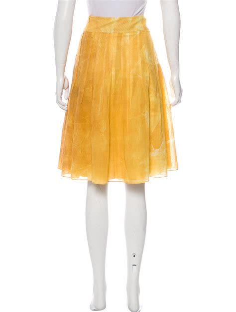 Yellow Akris Punto Knee Length A Line Skirt With Abstract Print