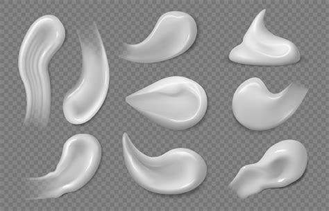 화장품 화이트 크림 자외선 차단제 젤 텍스처 스킨케어 제품 얼룩 및 스트로크 페이스 스킨 모이스처라이저 무스 크림 분리 벡터