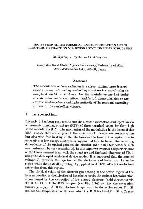 Pdf High Speed Three Terminal Laser Modulation Using Electron Extraction Via Resonant
