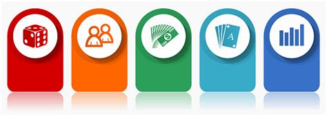 카지노 아이콘 세트 주사위 카드 놀이 및 돈과 같은 기타 벡터 아이콘 현대적인 디자인 인포 그래픽 템플릿 5 가지 색상 옵션의 웹 버튼 주사위에 대한 스톡 벡터 아트 및