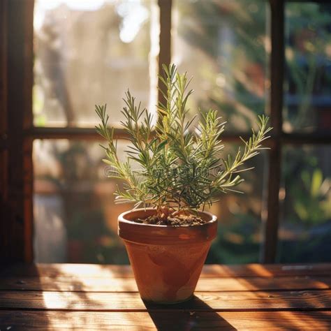 Potted Rosemary Plant On A Sunlit Kitchen Windowsill Stock Illustration Illustration Of Light