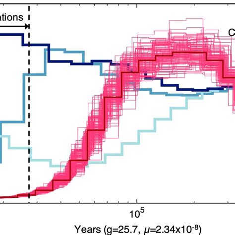 Psmc Plot Of Effective Population Size N E Through Time Estimated