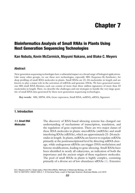 Pdf Bioinformatics Analysis Of Small Rnas In Plants Using Next Generation Sequencing Technologies
