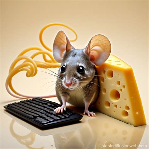 A Real Mouse Connected To A Desktop Computer Made Out Of Cheese By Its