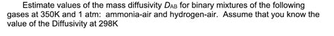 estimate values of the mass diffusivity dab for