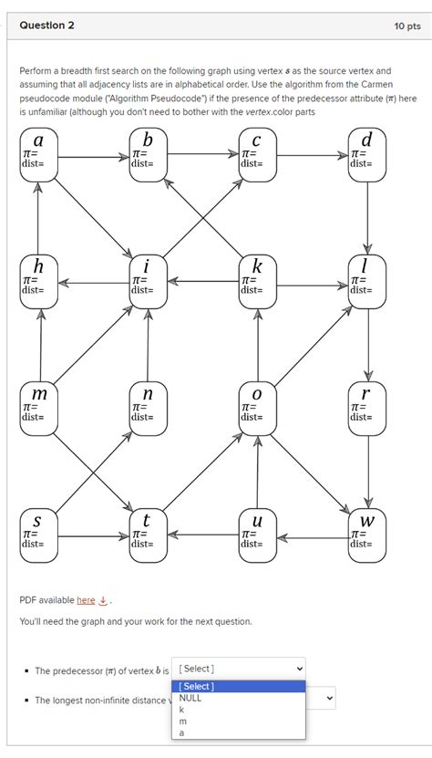 perform a breadth first search on the following graph
