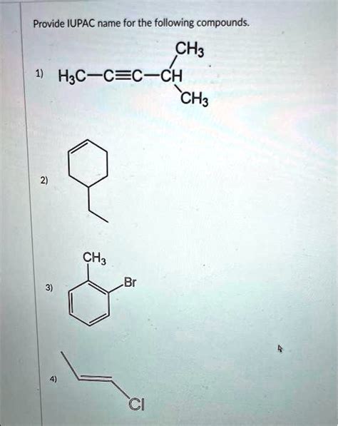 SOLVED: Provide IUPAC name for the following compounds CHz H3C C=C-CH ...