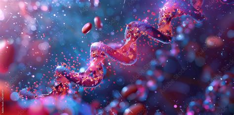 Biomedical Visualization Of A Human Cell At The Molecular Level Highlighting Interactions