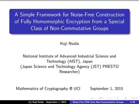 Slides A Simple Framework For Noise Free Construction Of Fully Homomorphic Encryption From A
