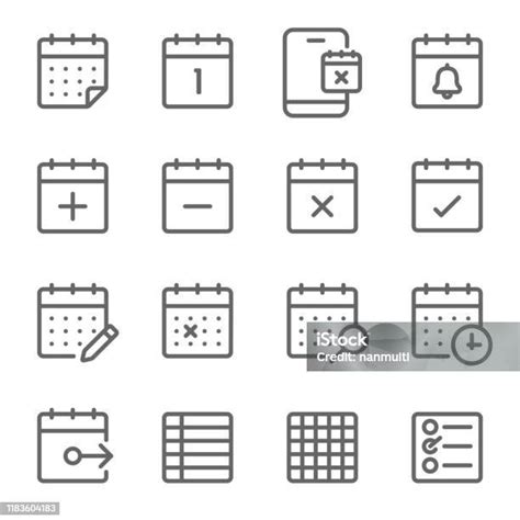 표표 아이콘세트 벡터 일러스트레이션 이벤트 체크 리스트 약속 일정 회의 등과 같은 아이콘이 포함되어 있습니다 확장스트로크 달력에 대한 스톡 벡터 아트 및 기타 이미지