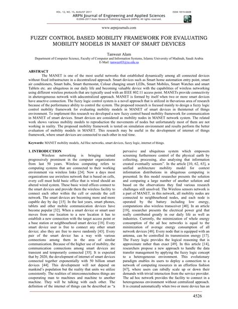Pdf Fuzzy Control Based Mobility Framework For Evaluating Mobility