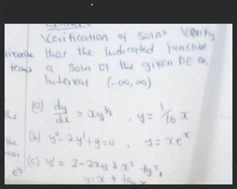 Varification Of Solns Verify Rixarice That The Undicated Functiot Terms A