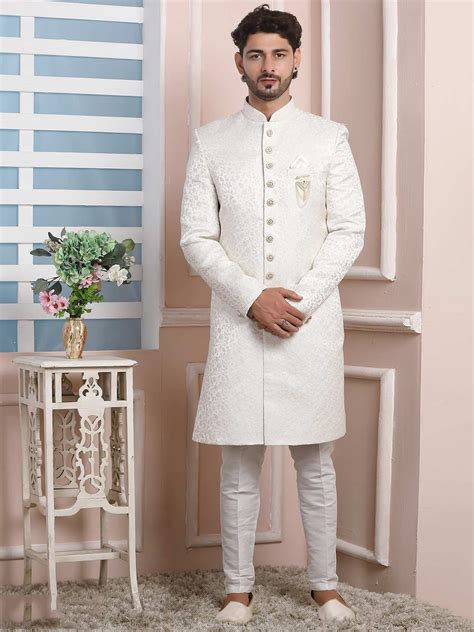White Indo Western Sherwaniindowesrten For Menmens Wedding Sherwani