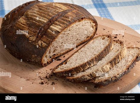 Traditional Whole German Eifler Brot German Bread And Slices Close Up